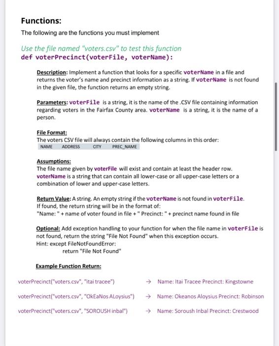 Solved Functions: The following are the functions you must | Chegg.com