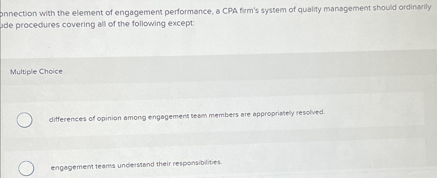 Solved onnection with the element of engagement performance, | Chegg.com