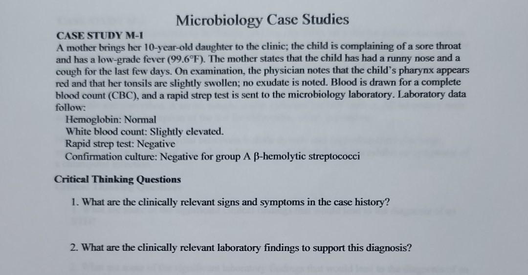 Solved Microbiology Case Studies CASE STUDY M-1 A mother | Chegg.com