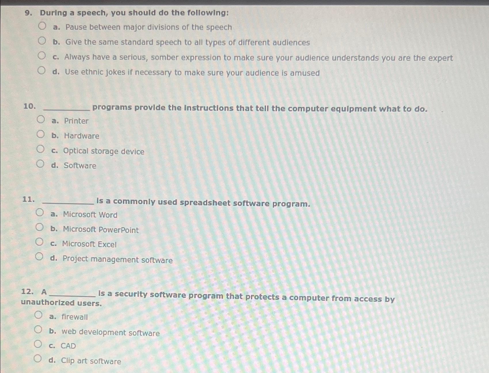 Solved During a speech, you should do the following:a. | Chegg.com