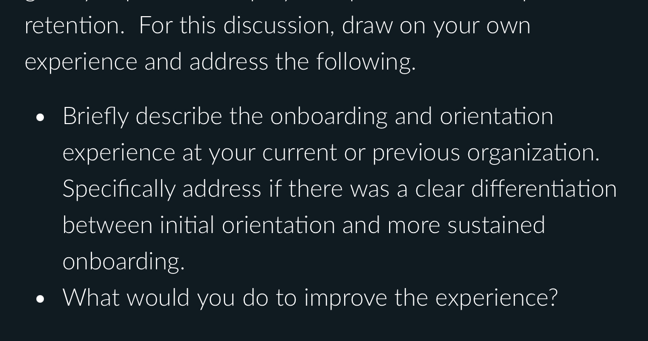 Solved retention. For this discussion, draw on your own | Chegg.com
