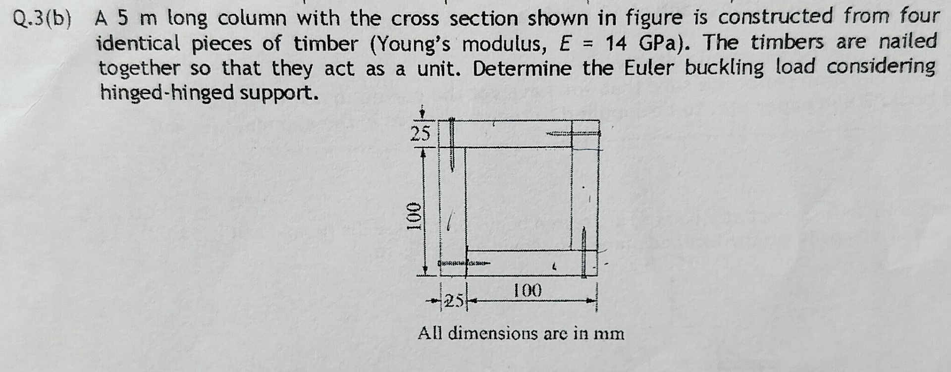 Solved Q.3(b) ﻿A 5 ﻿m long column with the cross section | Chegg.com