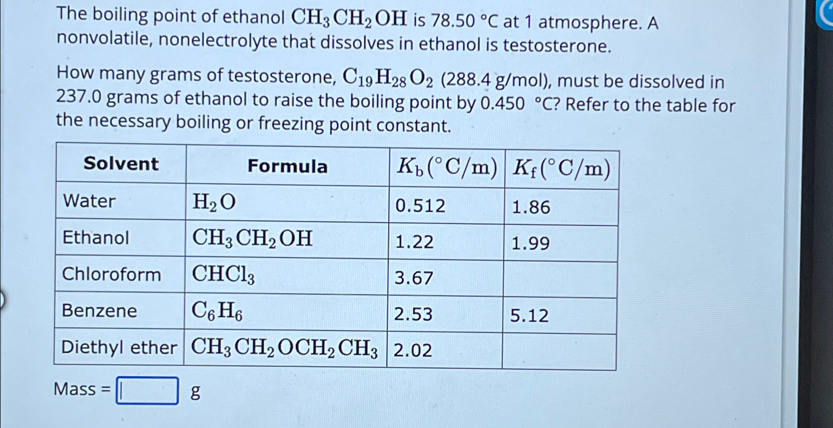 Solved The boiling point of ethanol CH3CH2OH ﻿is 78.50°C ﻿at | Chegg.com