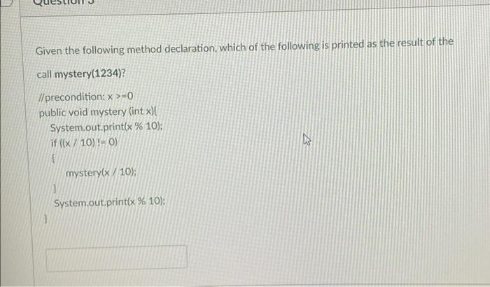 Solved Given the following method declaration, which of the | Chegg.com