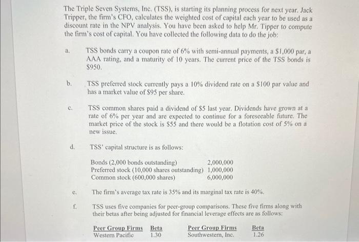 Solved The Triple Seven Systems, Inc, (TSS), is starting its | Chegg.com