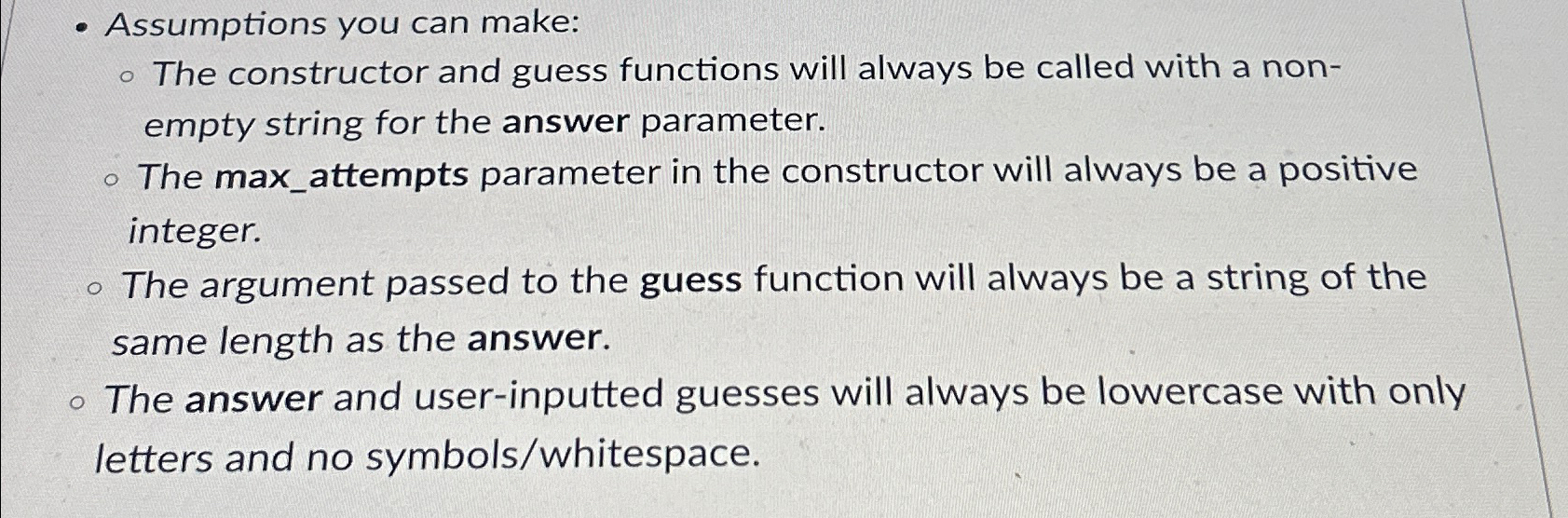 Solved Assumptions you can make:The constructor and guess | Chegg.com