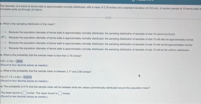 Solved find D. The proability is 61% that is the sample mean | Chegg.com