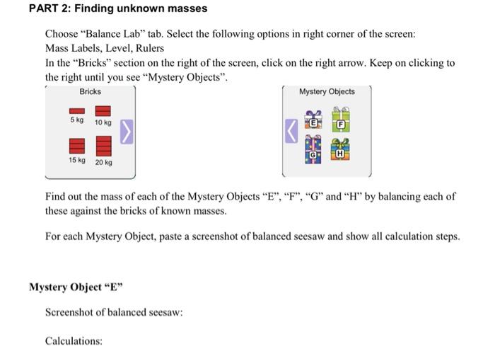 PART 2: Finding unknown masses Choose “Balance Lab” | Chegg.com