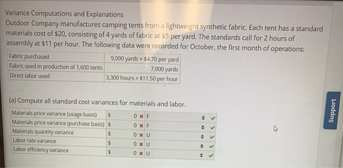 Solved Variance Computations and Explanations Outdoor | Chegg.com