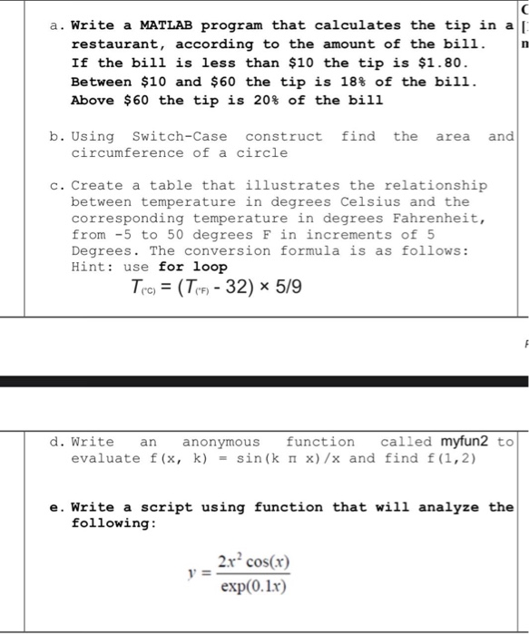 Solved A Write A Matlab Program That Calculates The Tip In 7794