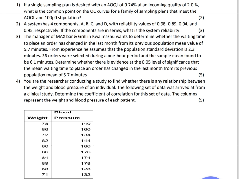 Solved If a single sampling plan is desired with an AOQL of | Chegg.com