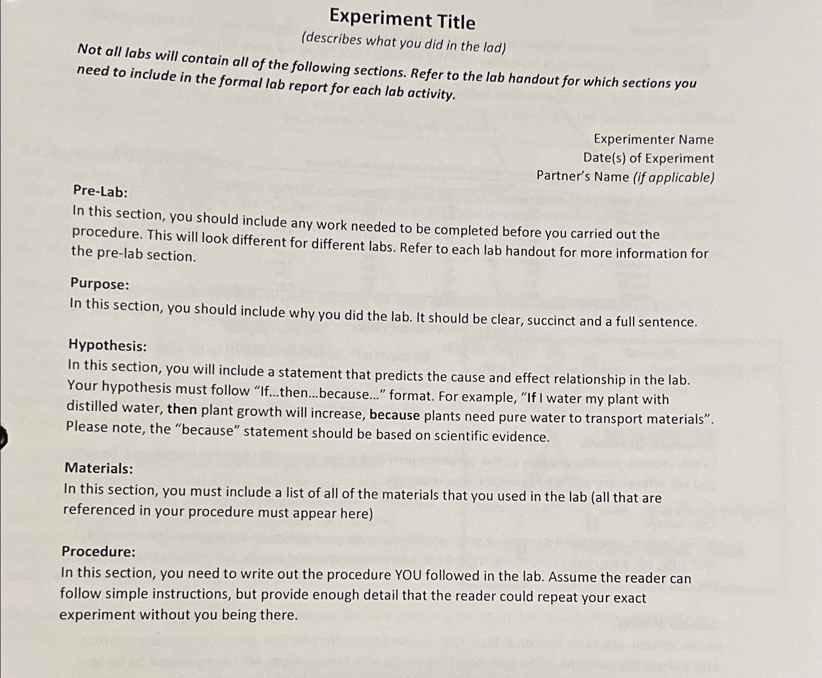 Solved Experiment Title(describes what you did in the | Chegg.com