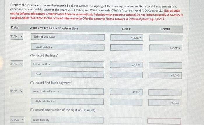 Solved Prepare the journal entries on the lessee's books to | Chegg.com