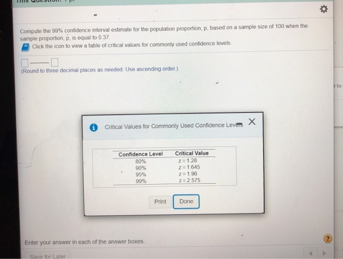 Solved Compute the 99% confidence interval estimate for the | Chegg.com