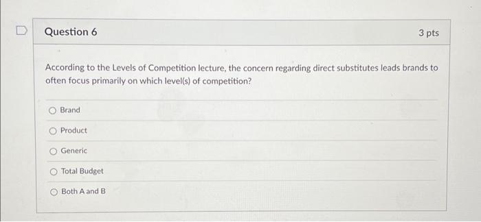 Solved Question 6 According to the Levels of Competition | Chegg.com