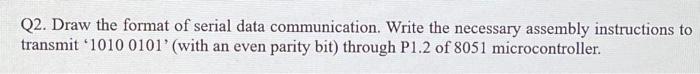 Solved Q2. Draw the format of serial data communication. | Chegg.com