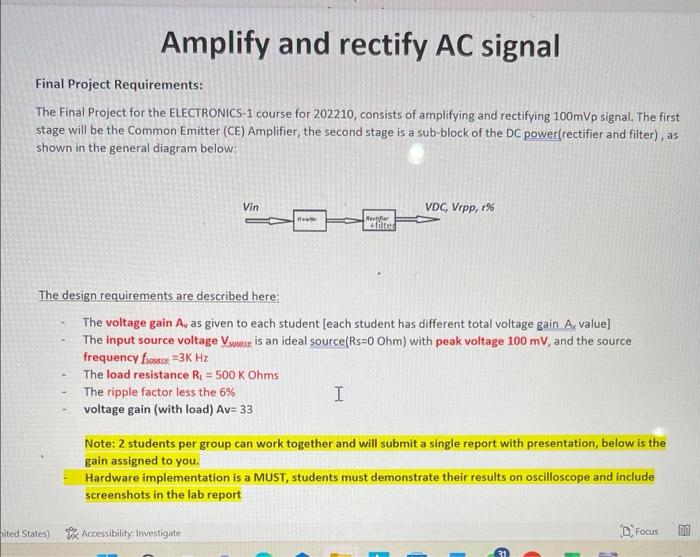 Solved Amplify and rectify AC signal Final Project | Chegg.com