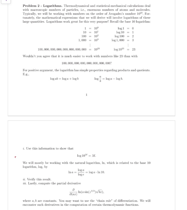 Solved Problem 2 - Logarithms. Thermodynamical and | Chegg.com