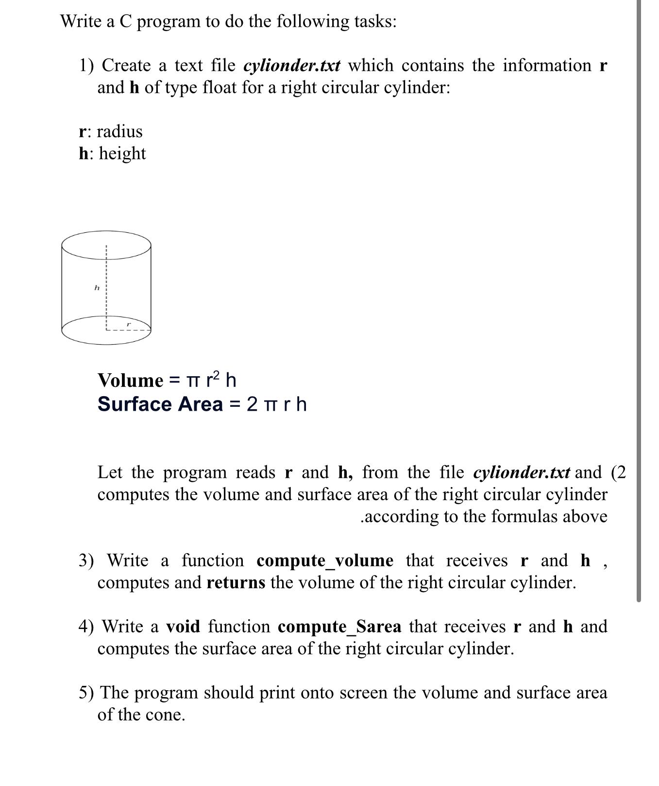 Solved Write a C program to do the following tasks:Create a | Chegg.com