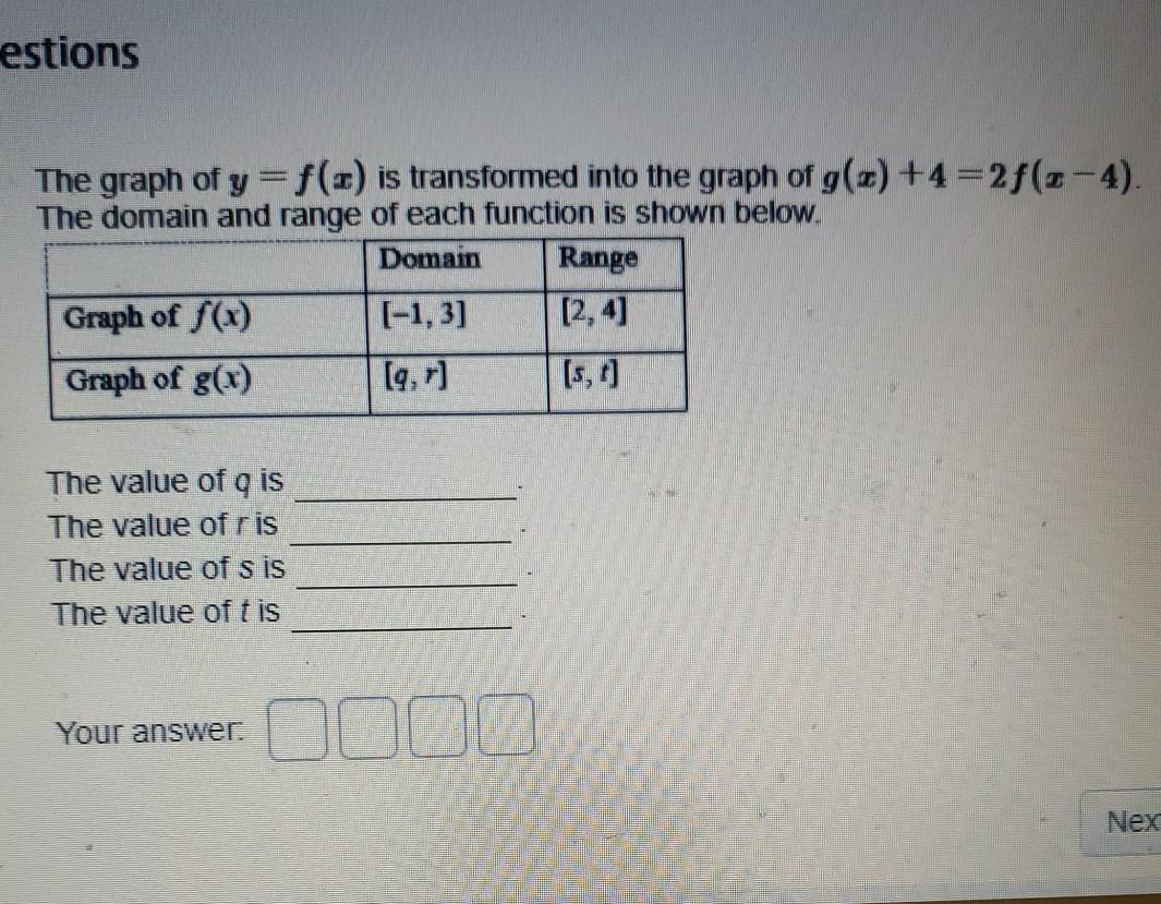 Solved estions The graph of y=f() is transformed into the | Chegg.com