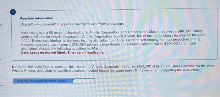 Solved Mason (single) is a 50 percent shareholder in Angels | Chegg.com