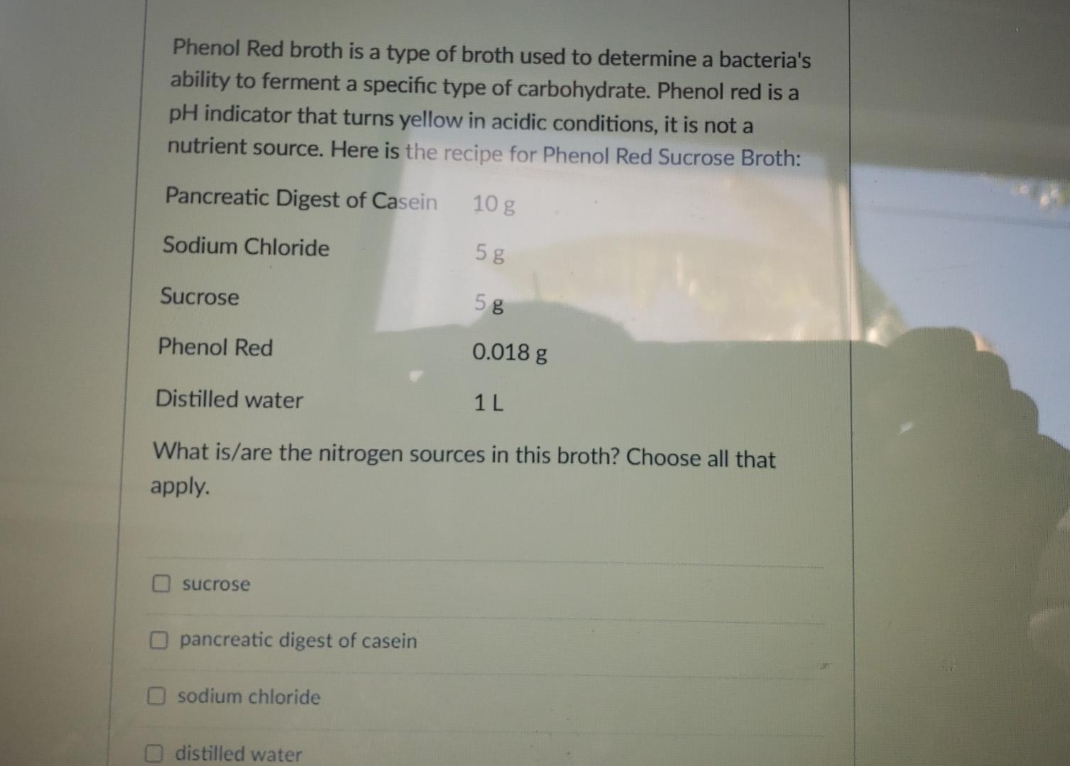 Solved Phenol Red broth is a type of broth used to determine | Chegg.com