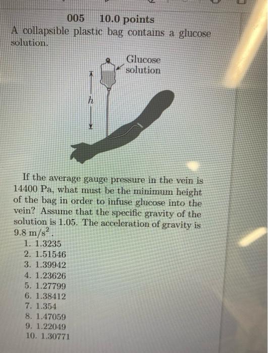 Solved 005 10.0 points A collapsible plastic bag contains a | Chegg.com