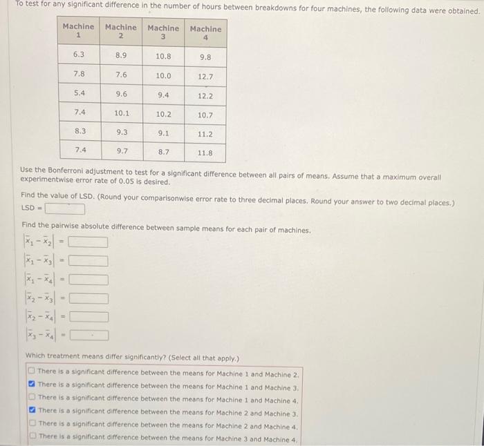 Solved Use the Bonferroni adjustment to test for a | Chegg.com
