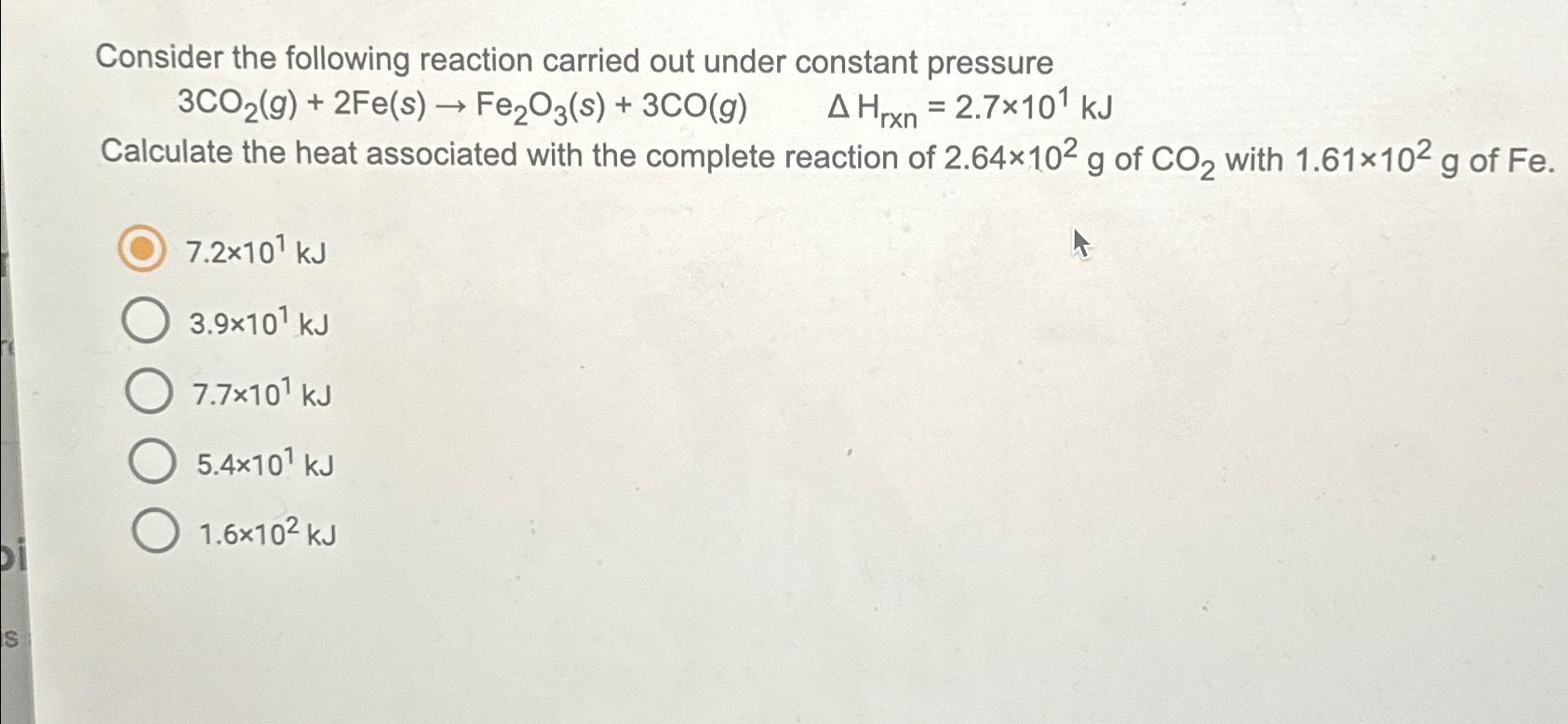 Solved Consider the following reaction carried out under | Chegg.com