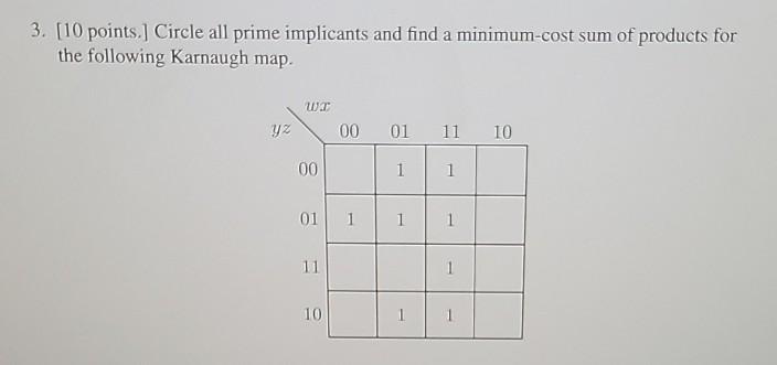 Solved 3. [10 points.] Circle all prime implicants and find | Chegg.com