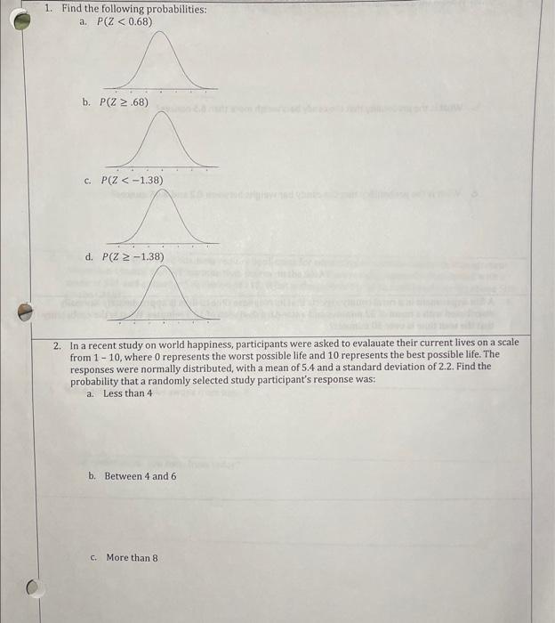 Solved 1. Find the following probabilities: a. P(Z