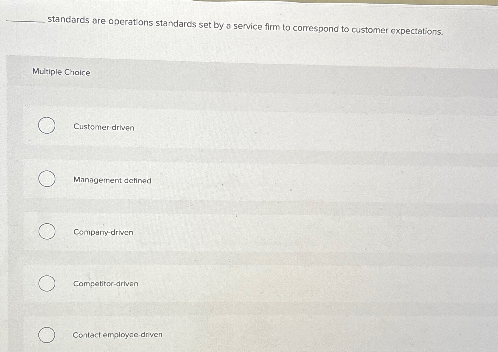 Solved standards are operations standards set by a service | Chegg.com