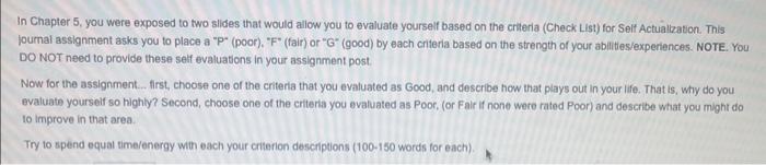 Refer to the self-actualization checklist provided to | Chegg.com