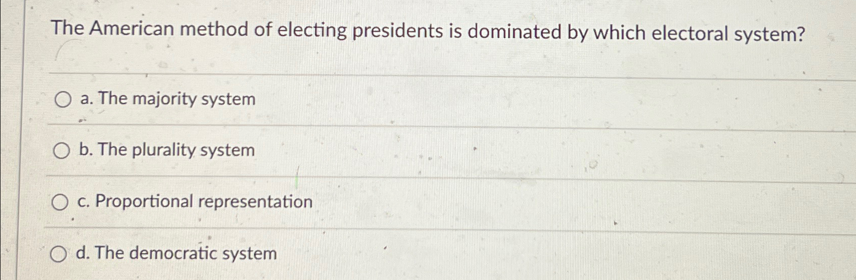 Solved The American method of electing presidents is | Chegg.com