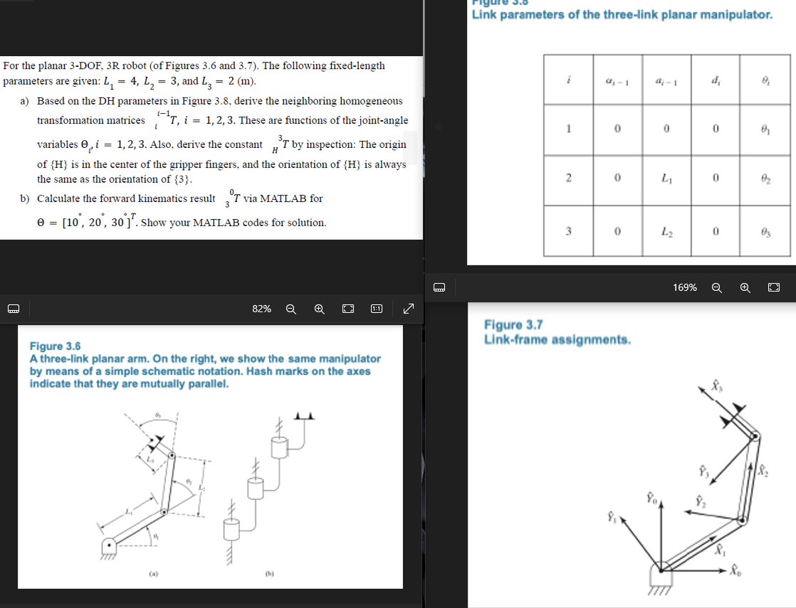 Solved For the planar 3-DOF, 3R robot (of Figures 3.6 ﻿and | Chegg.com
