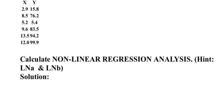Calculate NON-LINEAR REGRESSION ANALYSIS. (Hint: LNa | Chegg.com