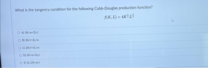 Solved What is the tangency condition for the following | Chegg.com