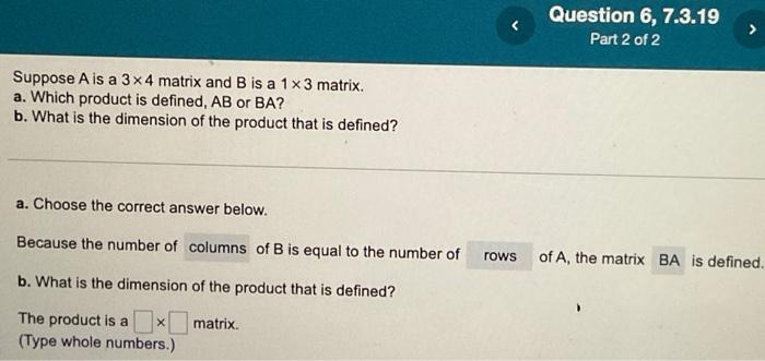 Solved For the given matrices, complete parts (a) and (b) | Chegg.com