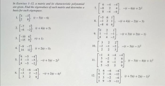 Solved In Exercises 1-12, a matrix and its charocteristic | Chegg.com