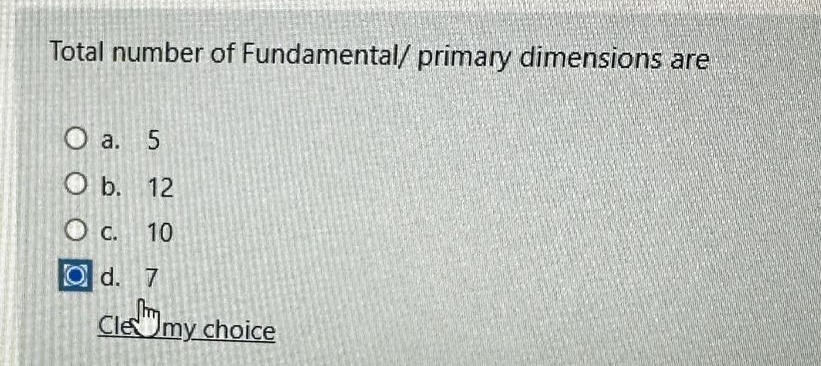 Solved Total number of Fundamental/primary dimensions | Chegg.com
