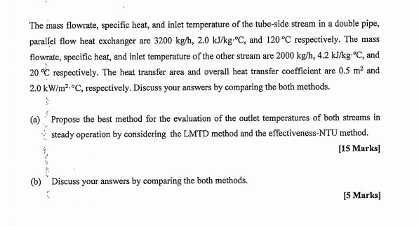 Solved The mass flowrate, specific heat, and inlet | Chegg.com