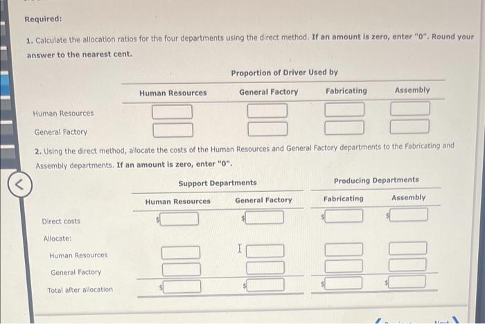 Solved Direct Method of Support Department Cost Allocation | Chegg.com
