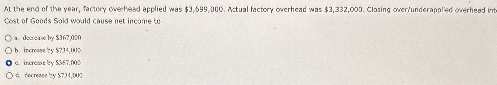 Solved At the end of the year, factory overhead applied was | Chegg.com