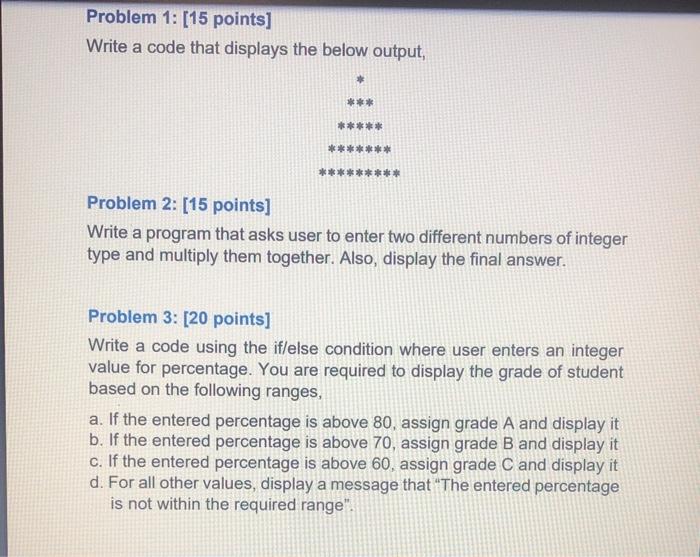 Solved Write a code that displays the below output, Problem | Chegg.com