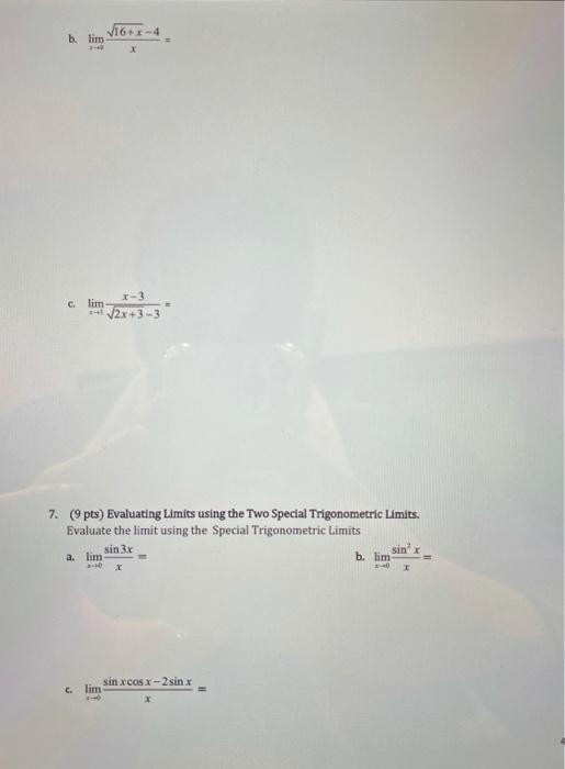 Solved 6. (12 pts) Evaluating Limits using Rationalization | Chegg.com