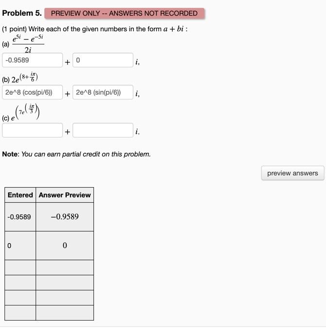 Solved Problem 5. PREVIEW ONLY -- ANSWERS NOT RECORDED (1 | Chegg.com
