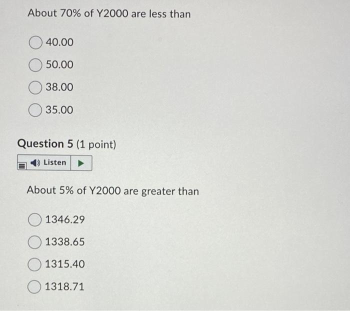 About 70% of Y2000 are less than 40.0050.0038.0035.00 | Chegg.com