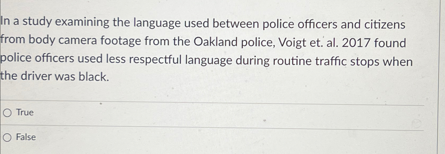 Solved In a study examining the language used between police | Chegg.com