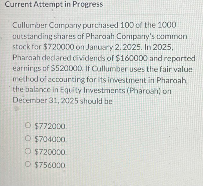 Solved Current Attempt in Progress Cullumber Company | Chegg.com