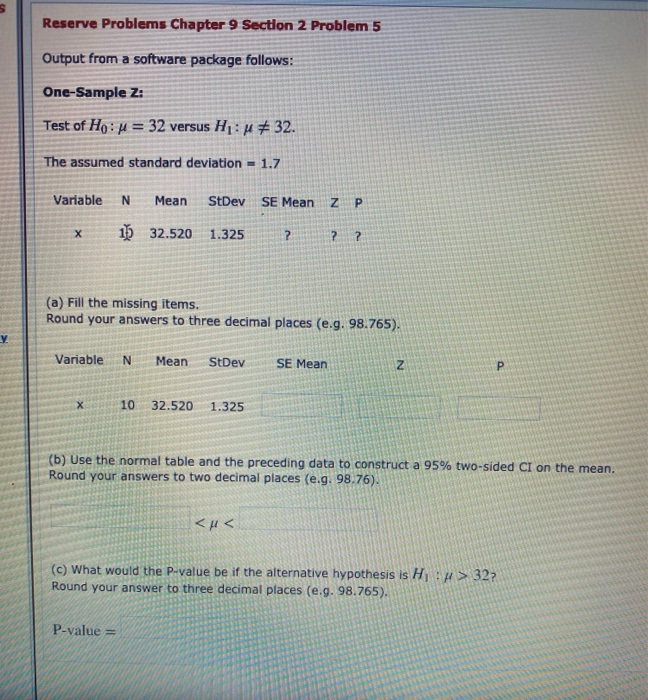 Solved Reserve Problems Chapter 9 Section 2 Problem 5 Output | Chegg.com